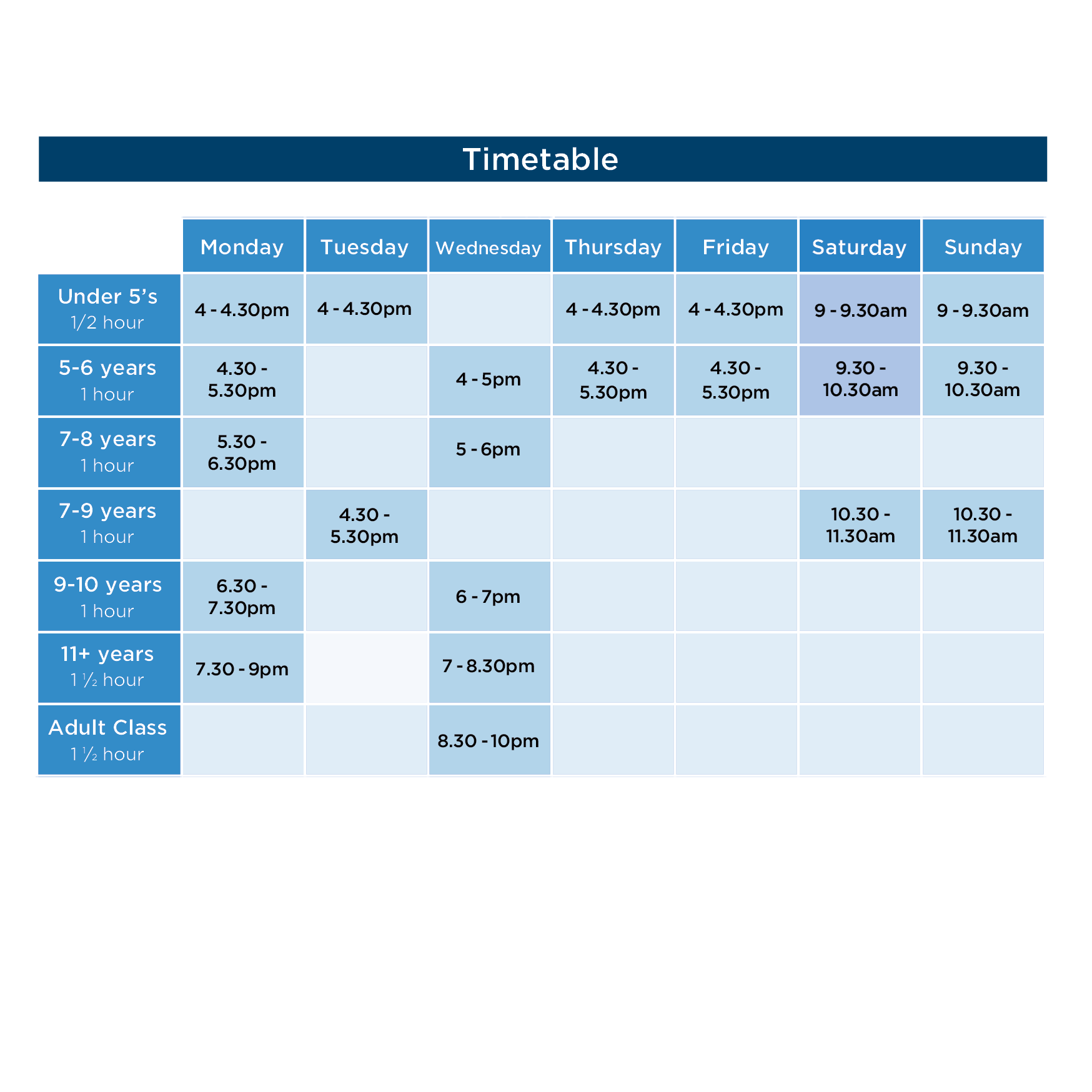 Classes and Prices – ActiveStoke